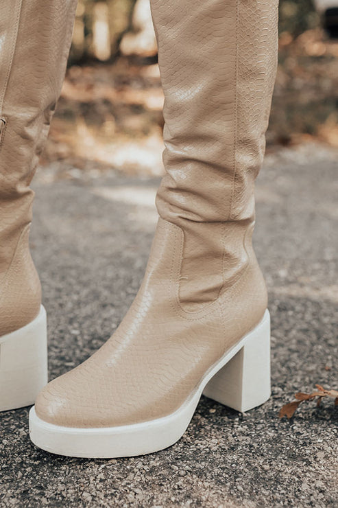 The Amy Faux Leather Boot In Warm Taupe – Impressions Outlet